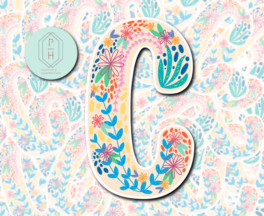 Floral Initial C Sticker. Letter C Monogram Decal. for Hydroflask ...