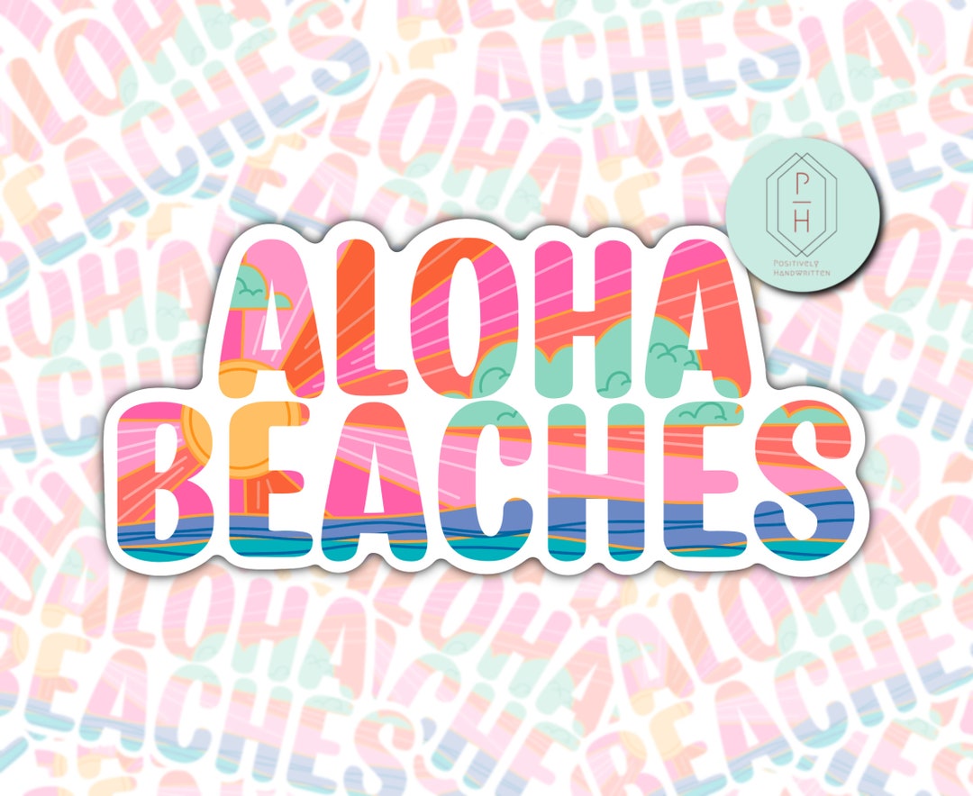 Aloha Beaches. Colorful, Retro Sun and Ocean Sticker. Laptop Decal ...