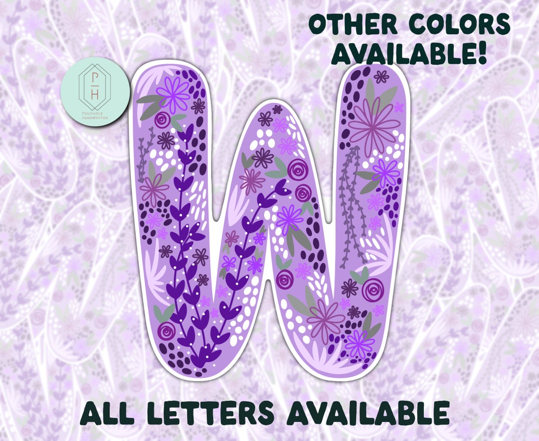 Purple Floral Initial W Sticker: Laptop, Tumbler Decal - Etsy