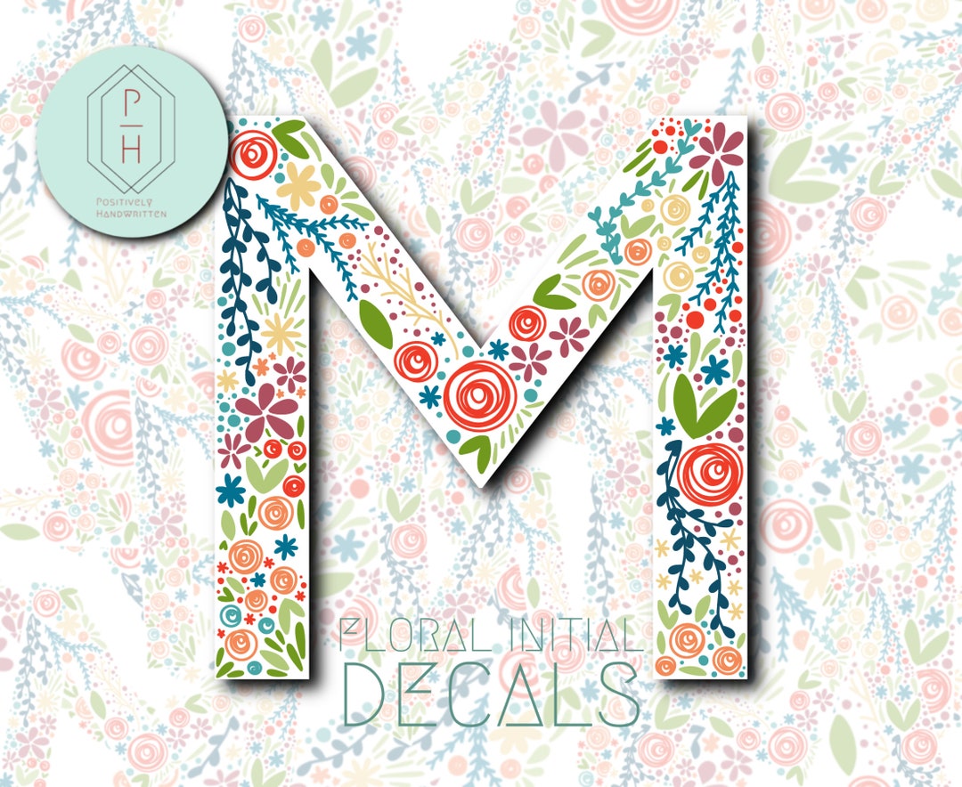 Boho Floral Initial M Sticker. Letter M Monogram Decal. for Hydroflask ...