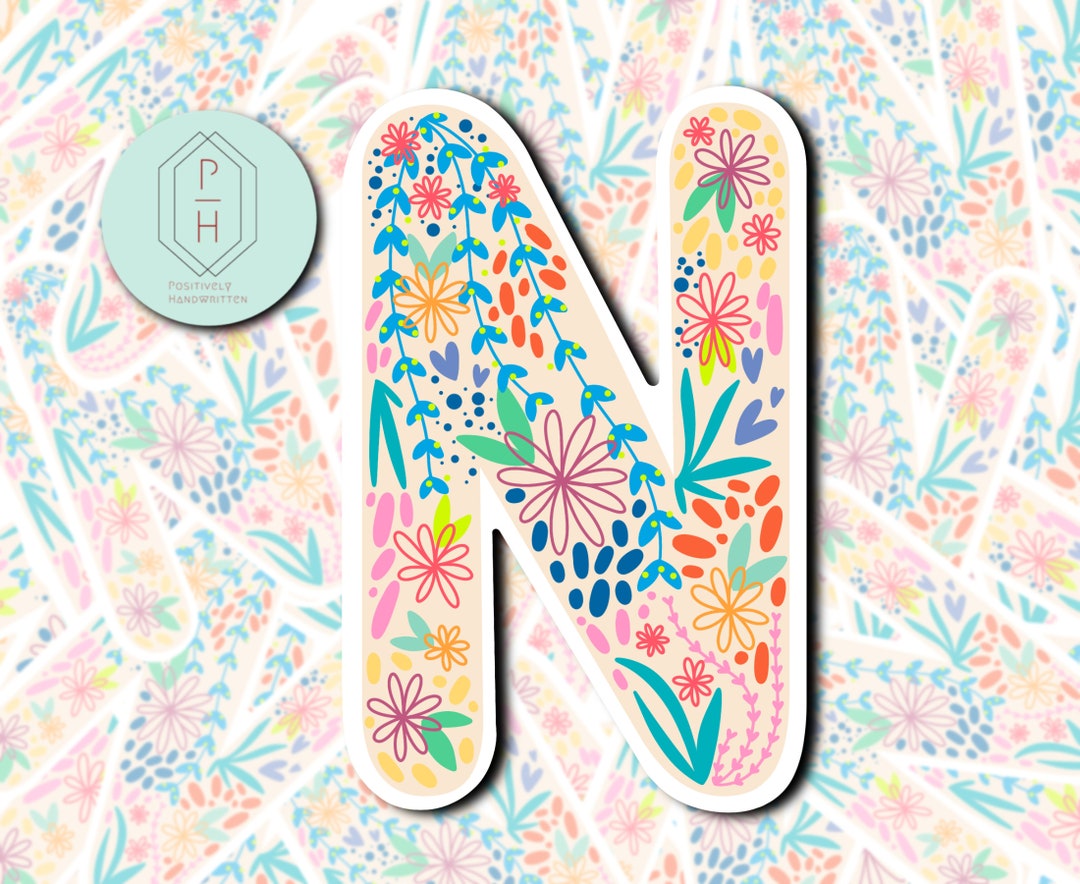 Floral Initial N Sticker: Weatherproof Monogram Decal - Etsy