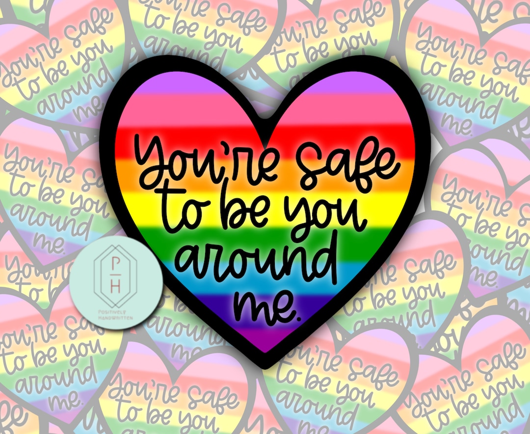 Rainbow Heart LGBTQ+ Ally Sticker: "you're Safe With Me" - Etsy