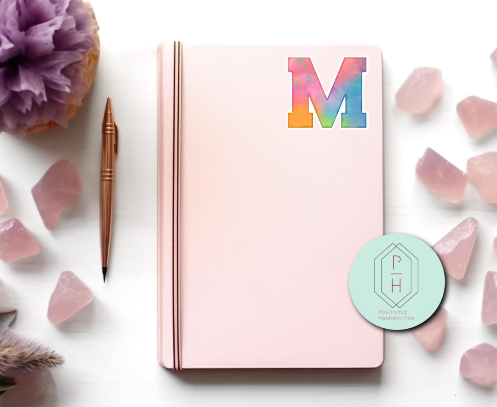Letter M Sticker: Watercolor Initial Decal for Laptop or Water Bottle ...