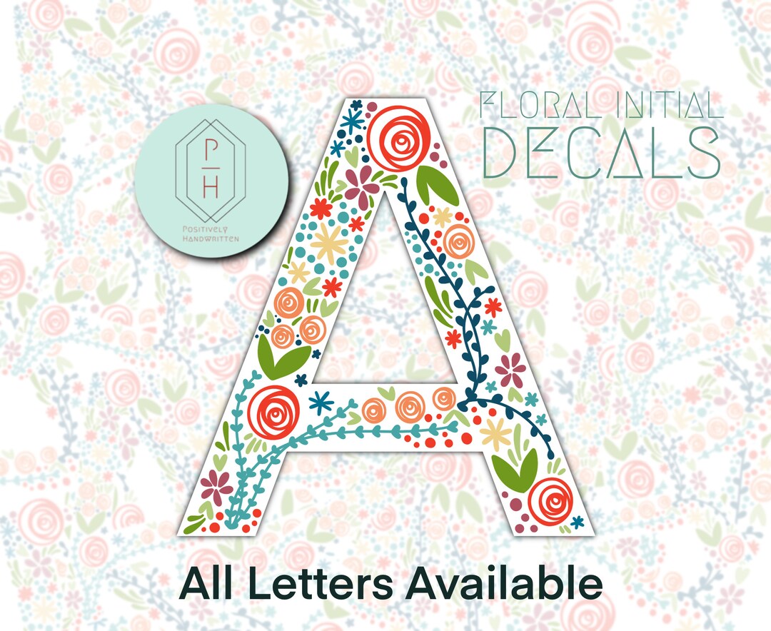 Boho Floral Initial A Sticker. Letter A Monogram Decal. for Hydroflask ...