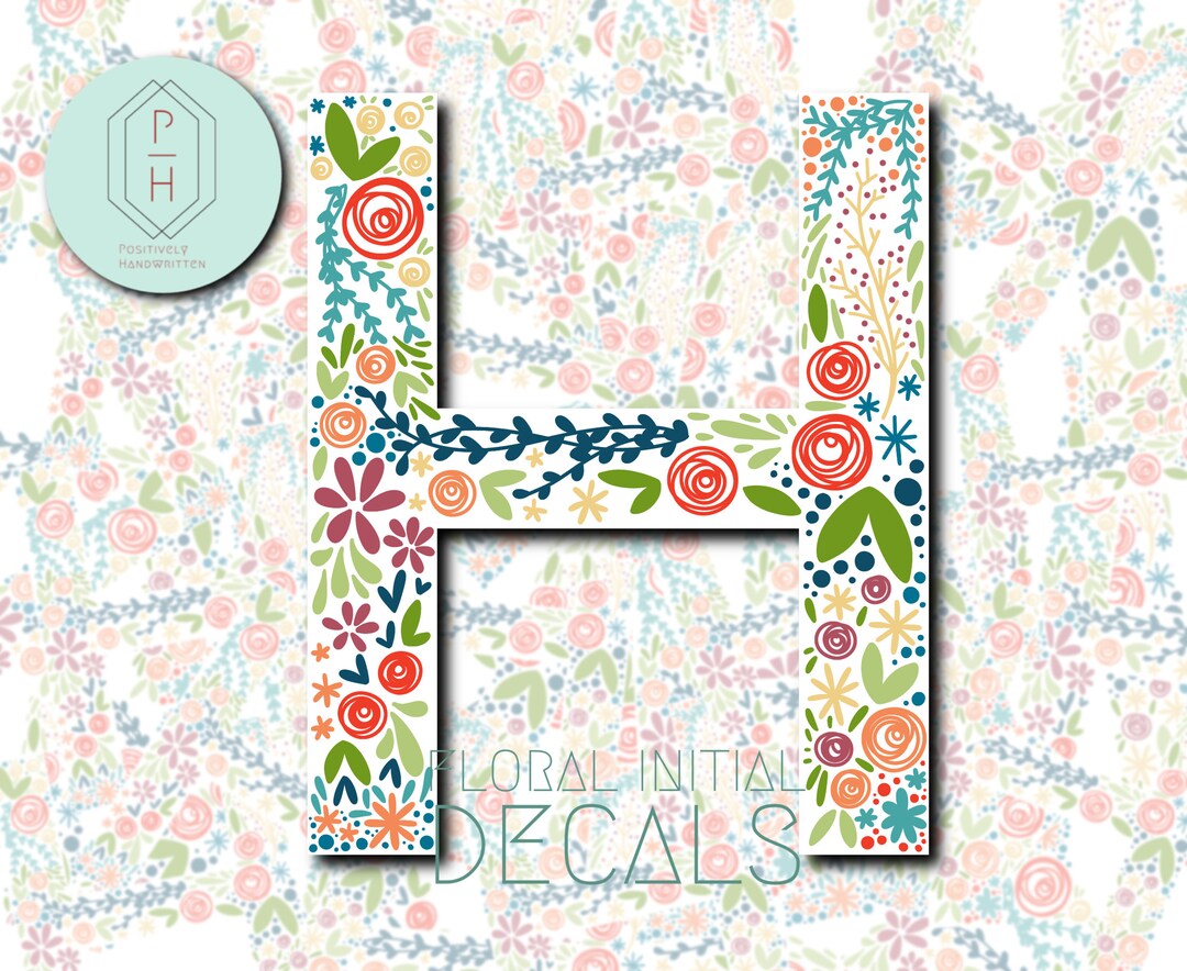 Boho Floral Initial H Sticker. Letter H Monogram Decal. for Hydroflask ...