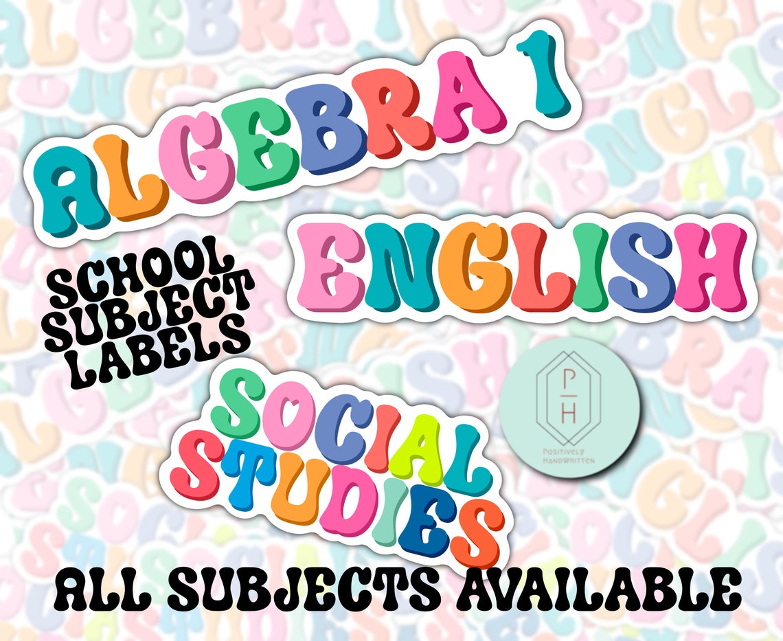 Personalized School Subject Label Stickers: Retro Bright Colors - Etsy