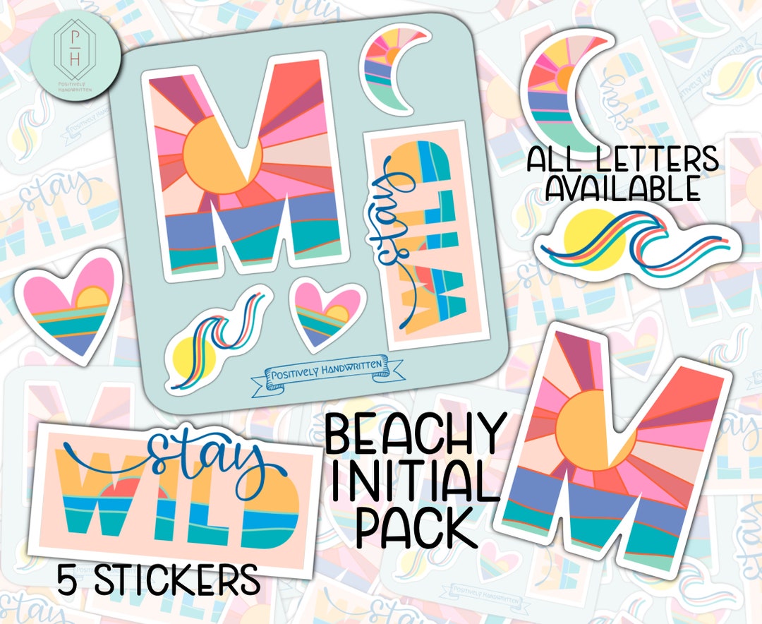 Letter M Beachy Sticker Pack: Initial Monogram Decals - Etsy