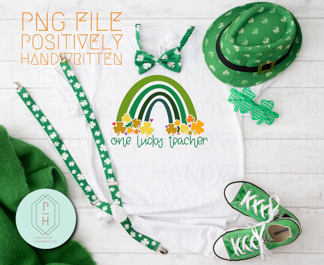 One Lucky Teacher Shirt Design. Rainbow & Shamrocks. St. Patricks Day ...