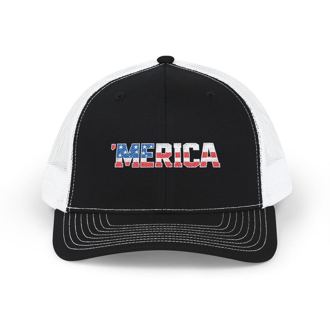MERICA Flag Text Snapback Cap | Trucker Hat - Etsy