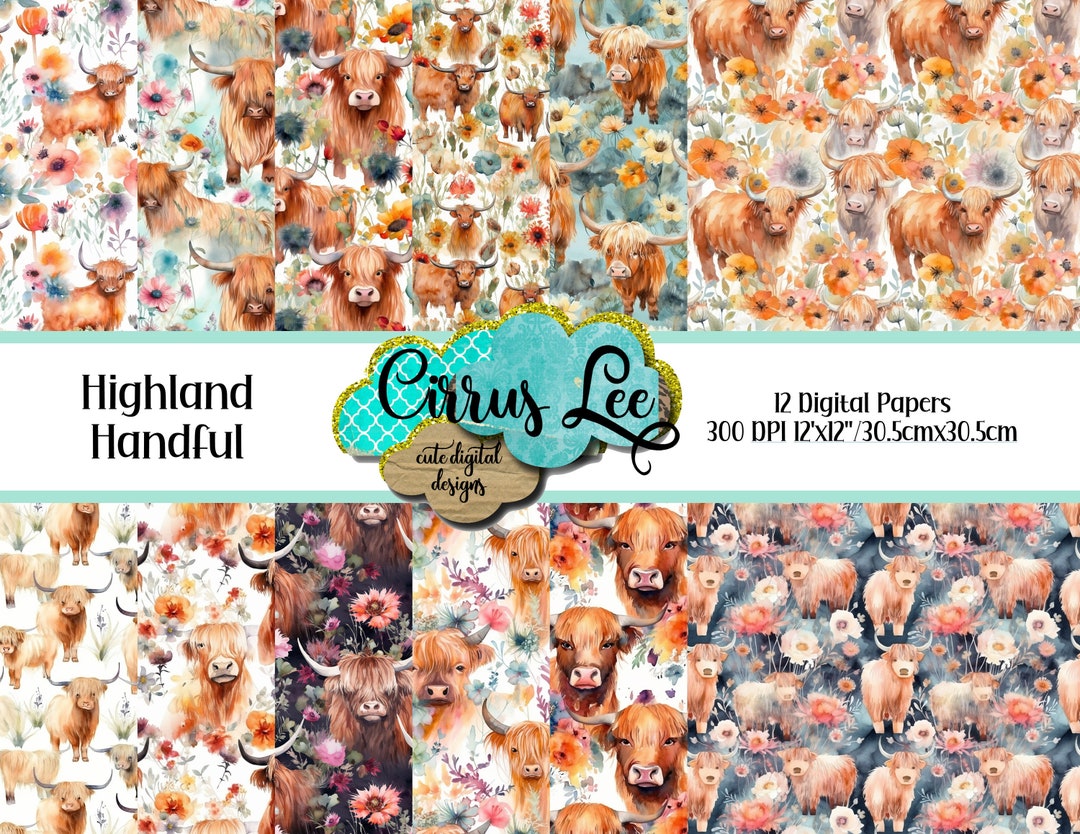 Highland Handful Digital Paper, Instant Download, Digital Scrapbook Set ...