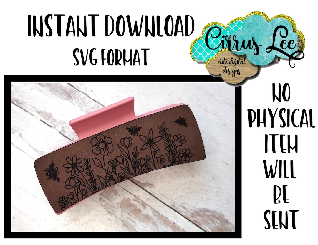 Field of Flowers Hair Clip, Leather Hair Clip Set Design, Digital Laser ...