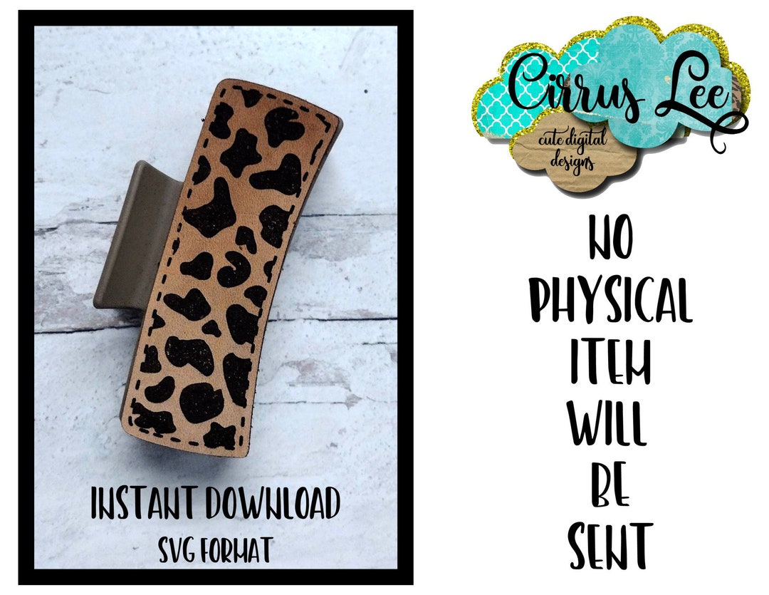 Cow Print Hair Clip, Leather Hair Clip Set Design, Digital Laser File ...