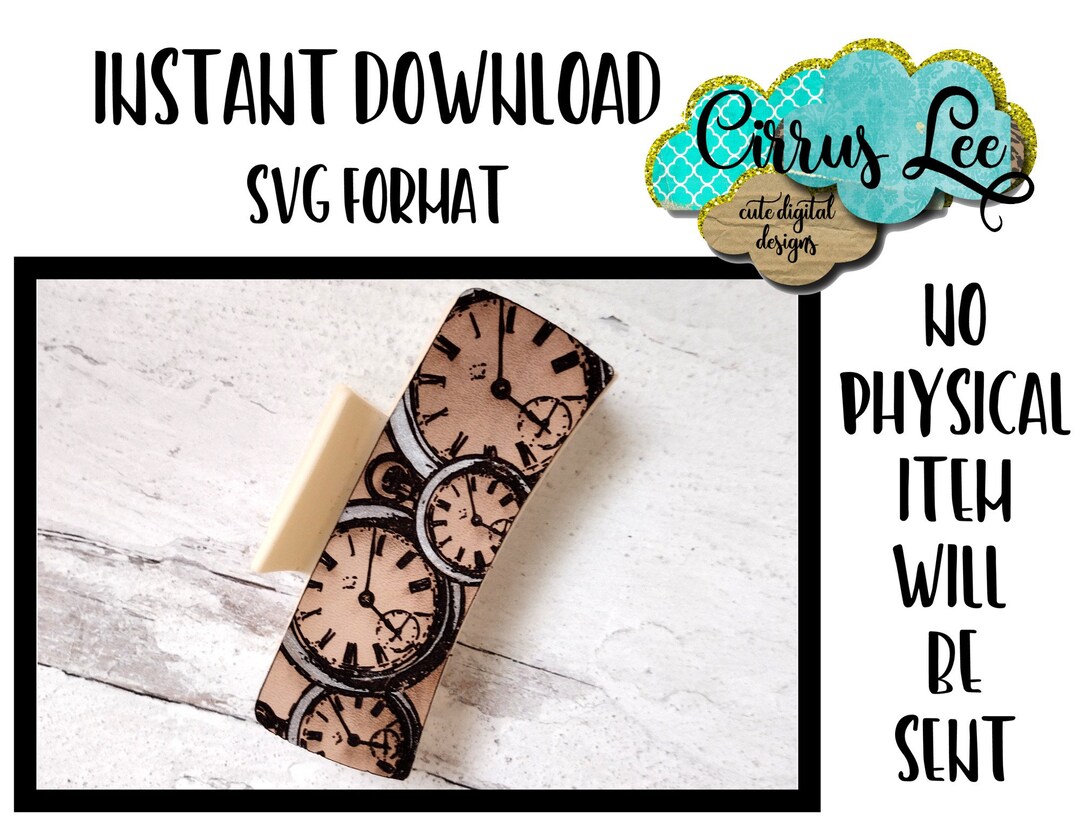 Pocket Watch Hair Clip, Leather Hair Clip Set Design, Digital Laser ...