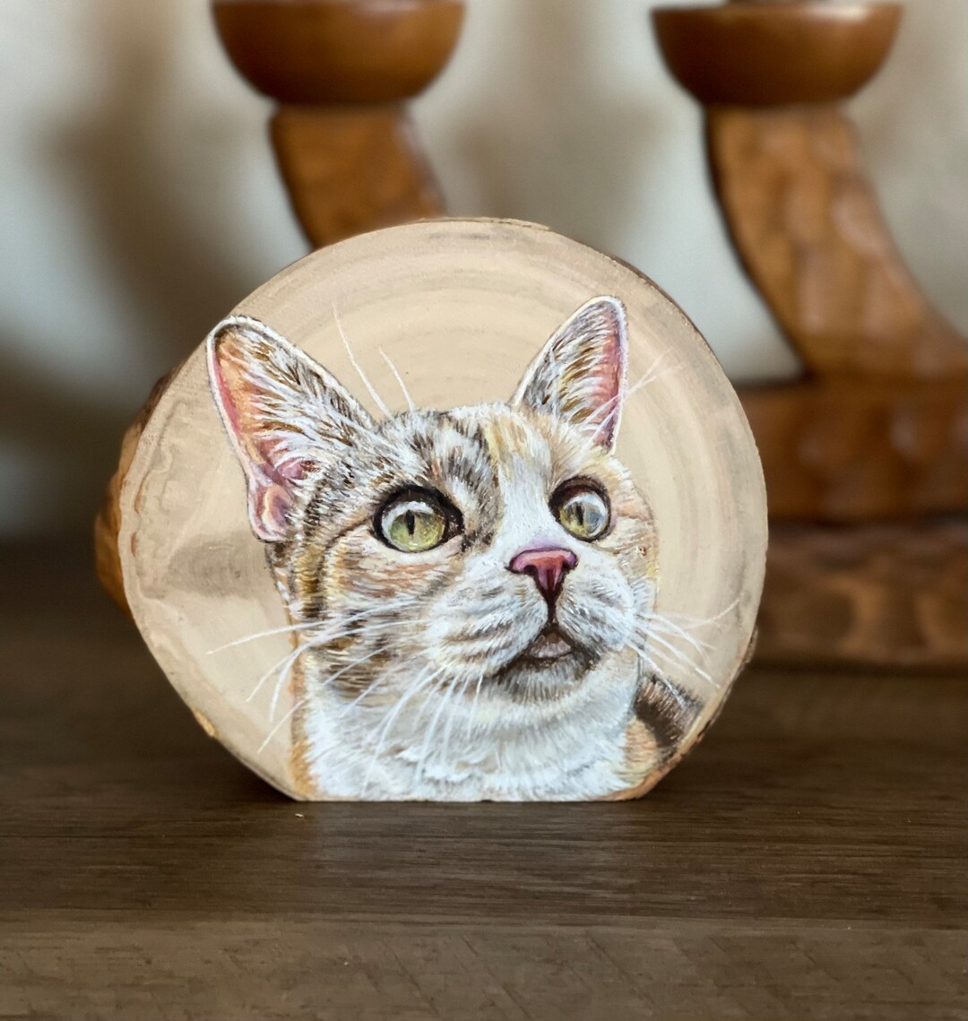 Custom Portrait on Wood Slice Shelf Sitter, Hand Painted - Etsy