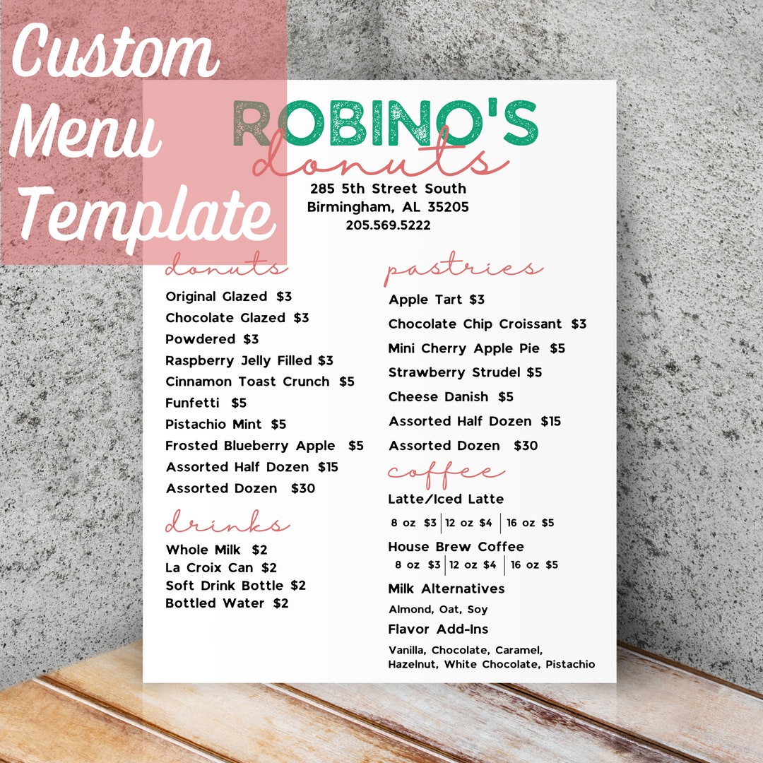 Donut Shop Menu Template | Bakery Menu Template | Minimalist Menu ...