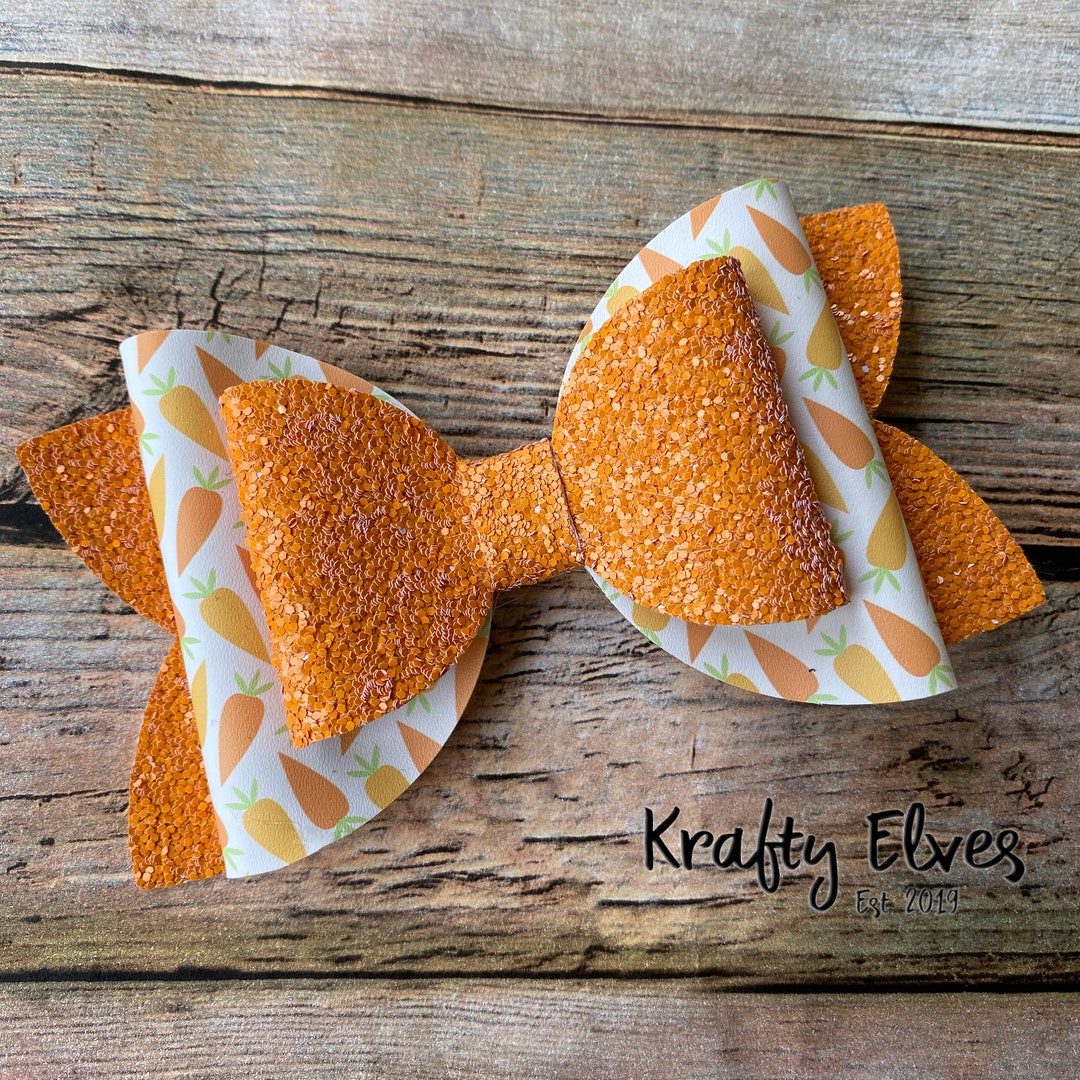 Easter Carrot Bow: Glitter Faux Leather Hair Clip or Headband - Etsy