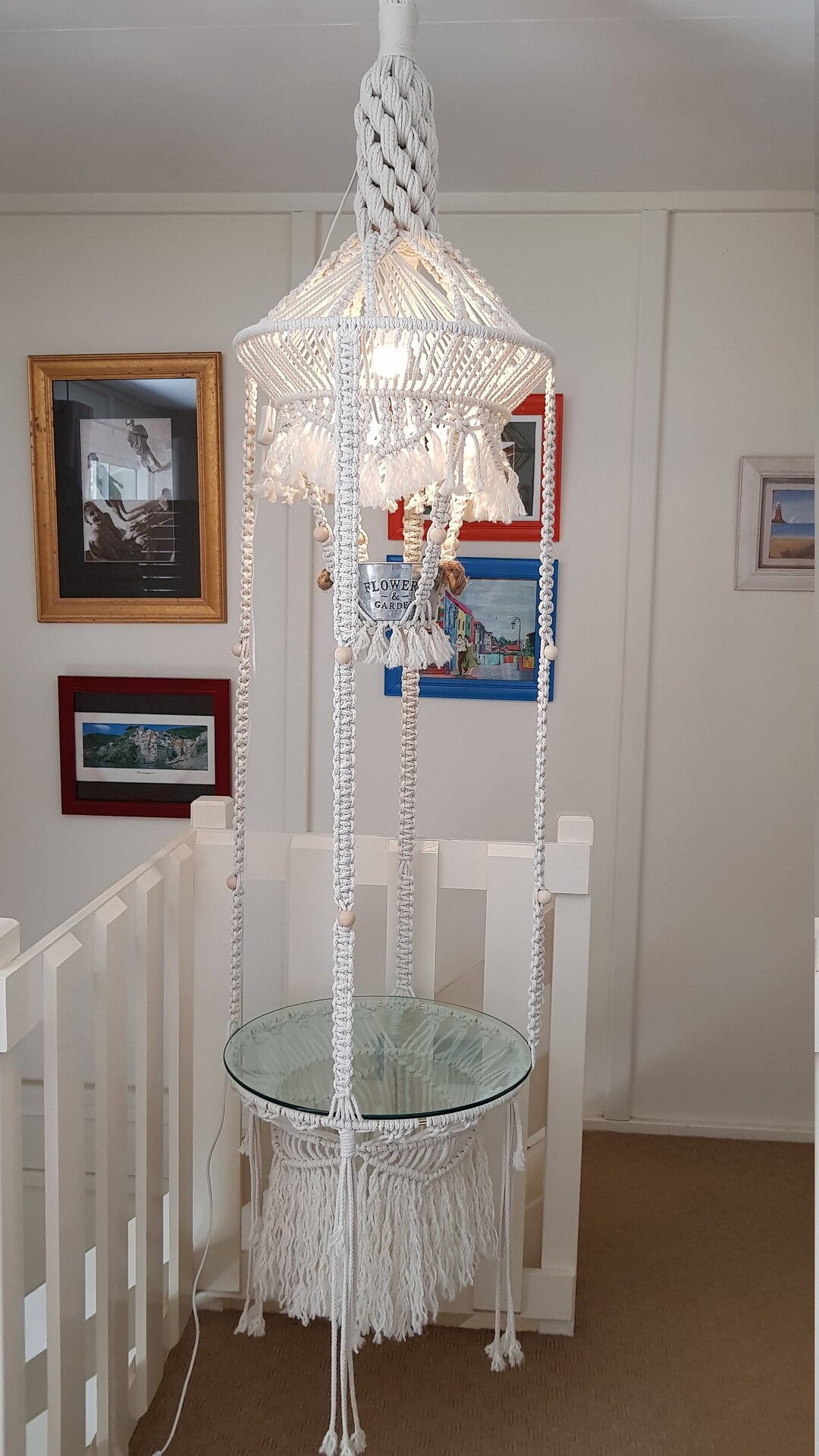 SOLD macrame Hanging Side Table , Light Fitted Optional - Etsy