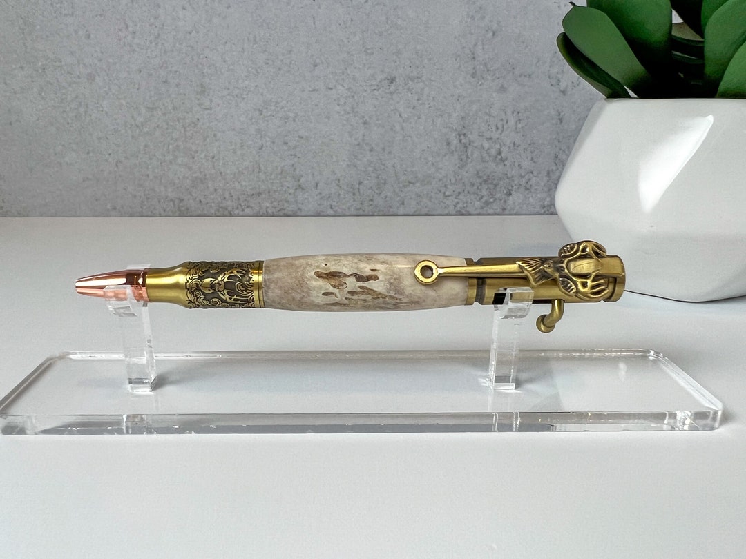 White Tail Deer Antler Deer Hunter Bolt Action Antique Brass Style Hand ...