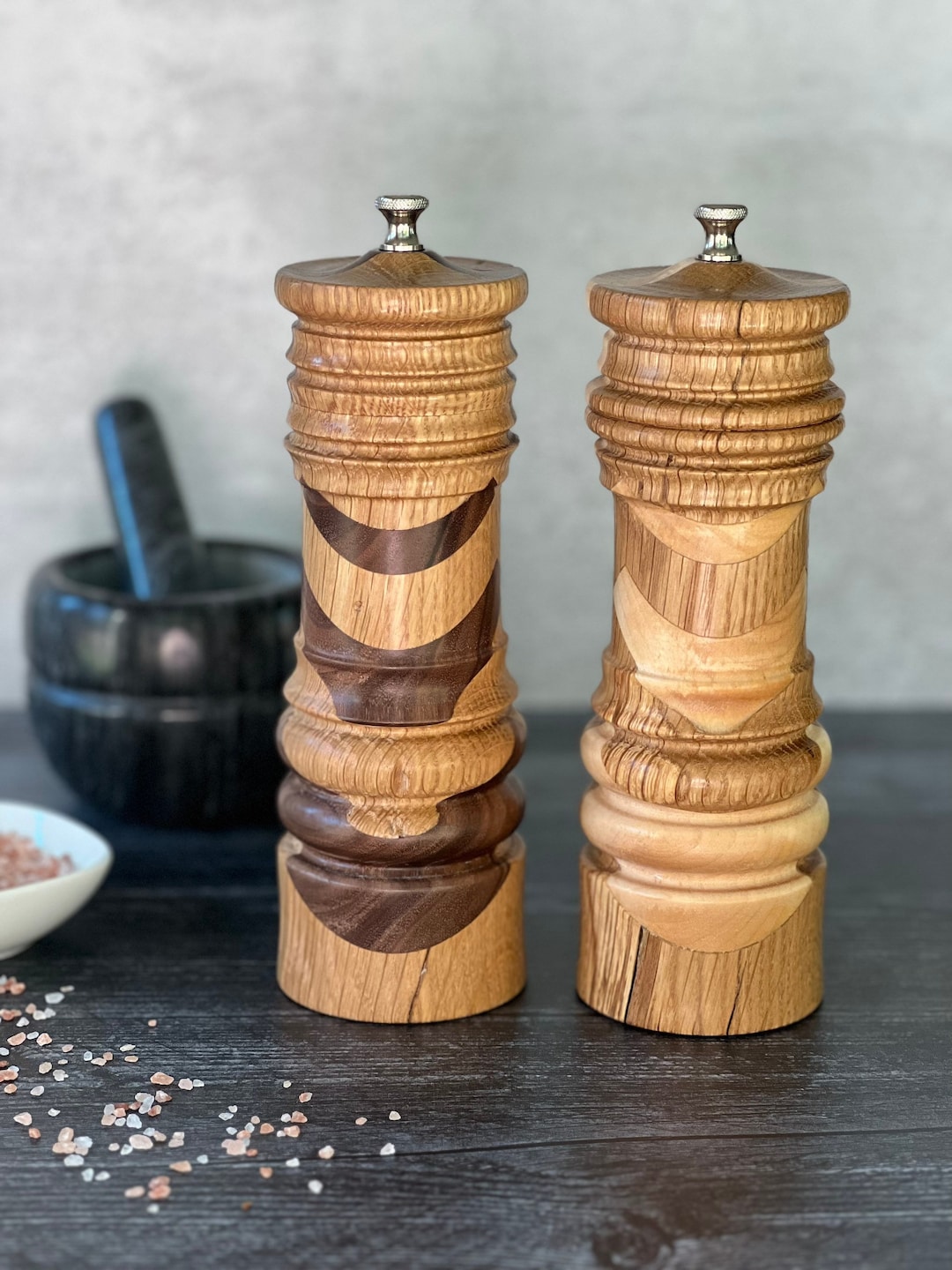 8" Oak-walnut-maple Professional Gourmet Fresh Ground Pepper & Salt ...
