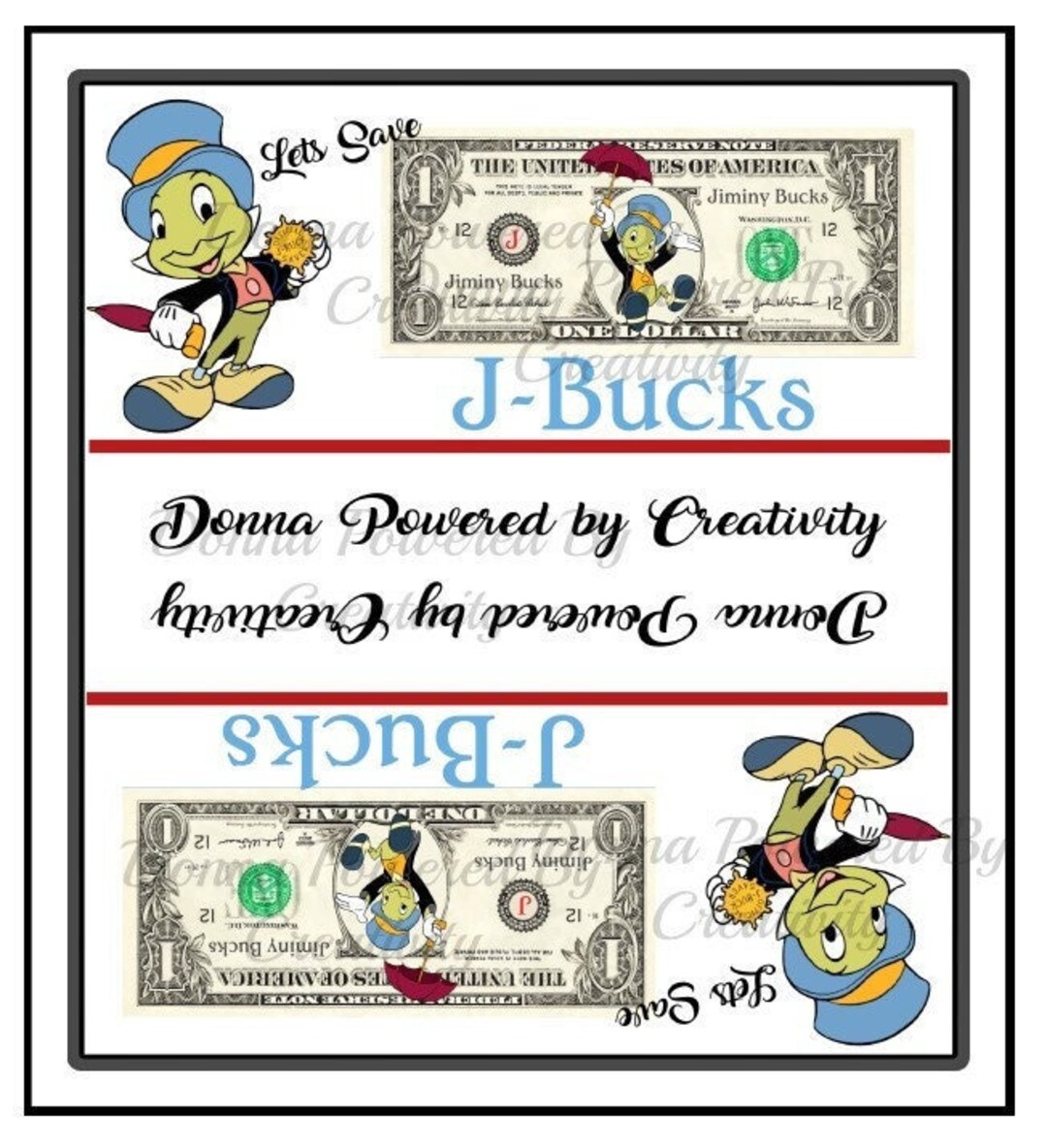 Donna Powered by Creativity Lets J-bucks Jiminy Cricket ENVELOPE Save ...