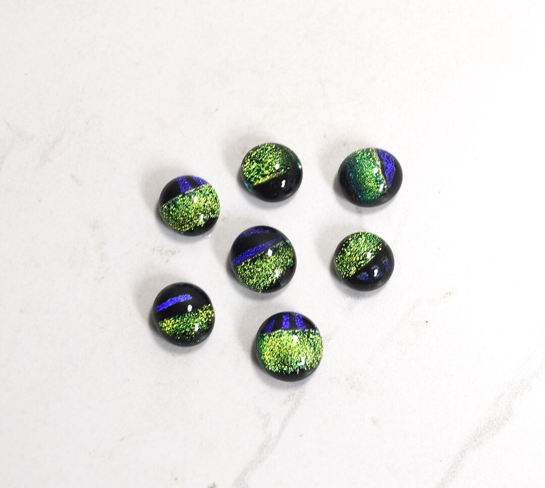 Dichroic Glass Cabochons, Green and Purple, 7 Glistening Glass Stones ...