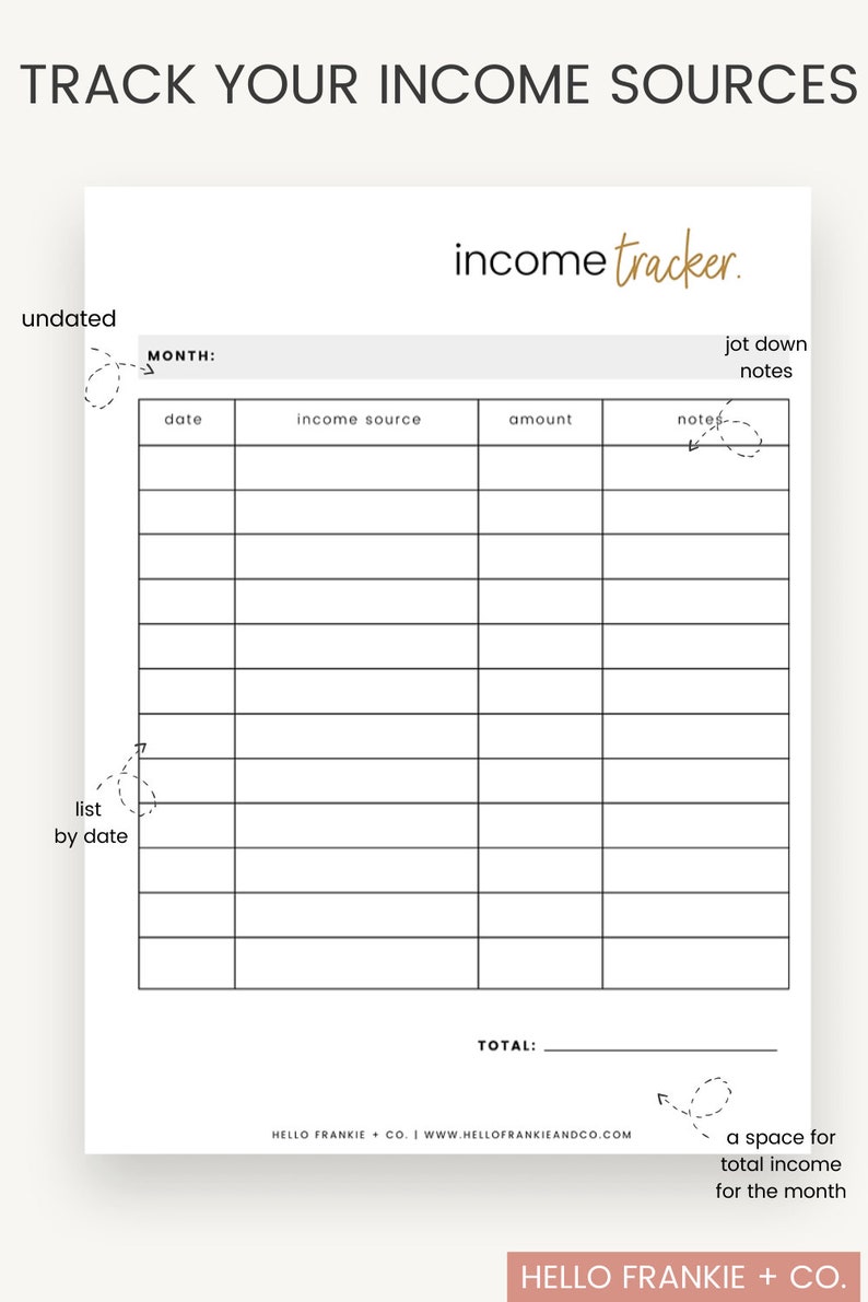 Income Tracker Business Income Tracker Financial Tracker | Etsy