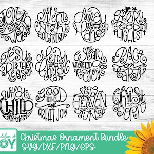 Hand Lettered Religious Christmas Rounds SVG, Christmas Ornament Svg ...