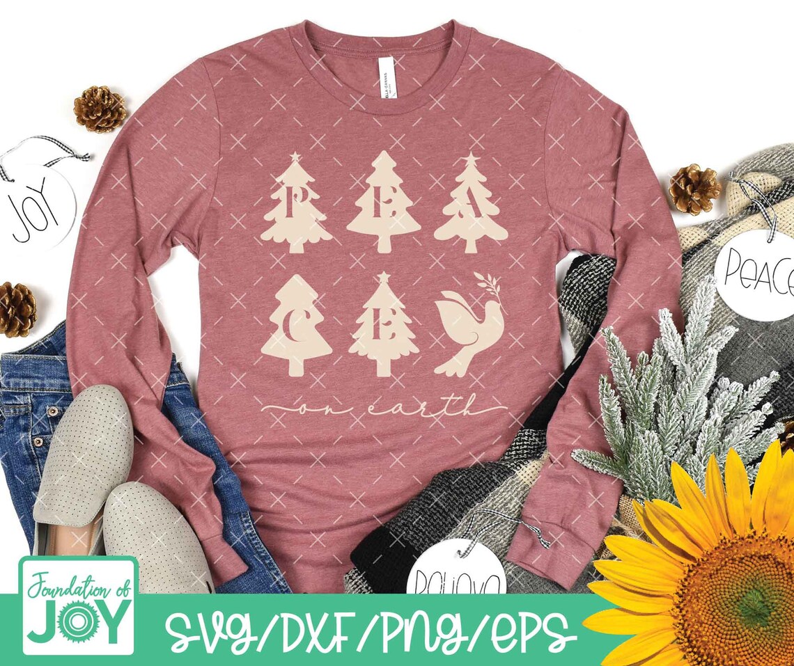 Peace on Earth Svg, Christmas Trees Svg, Dove Svg, Peace Svg, Christmas ...