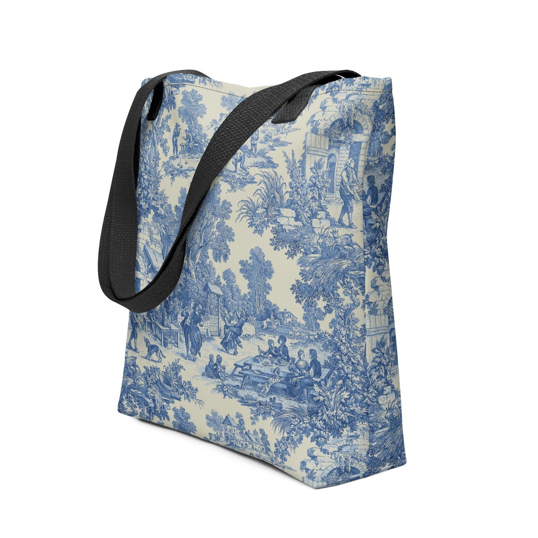 Blue Toile Design Tote Bag / Chinoiserie Book Bag / Toile De Jouy ...
