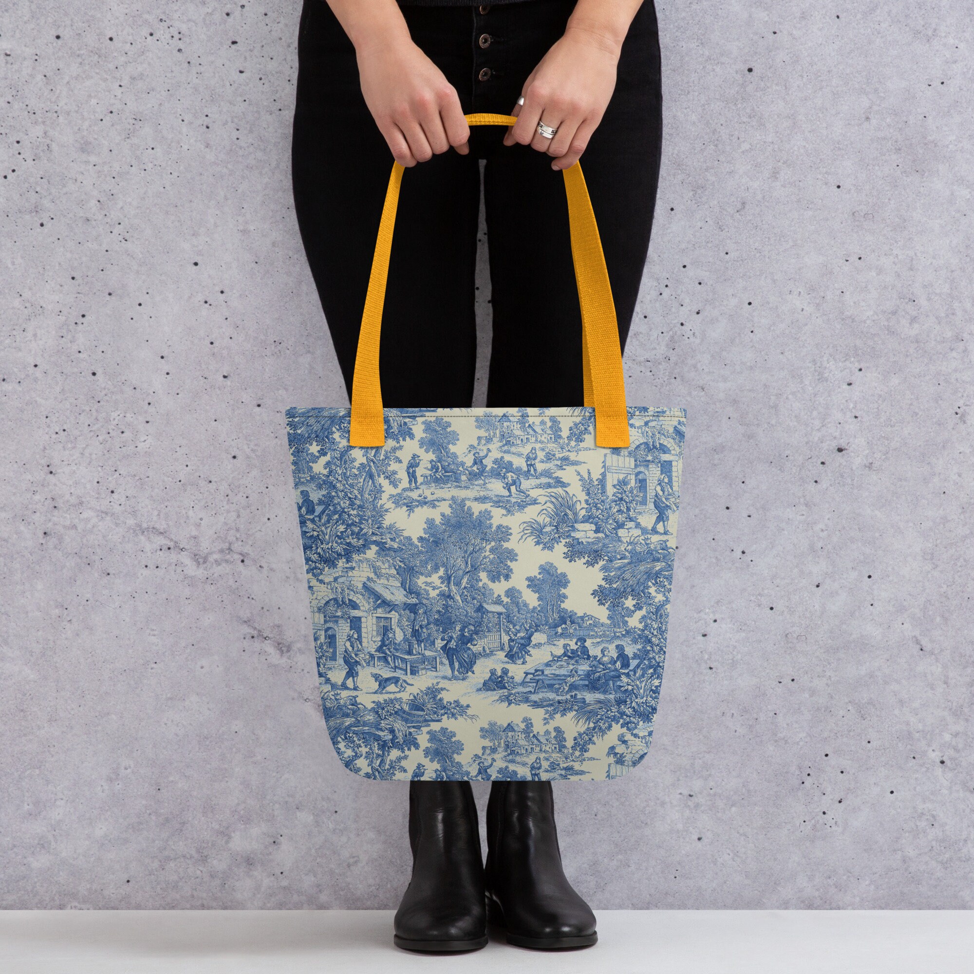 Blue Toile Design Tote Bag / Chinoiserie Book Bag / Toile De Jouy ...