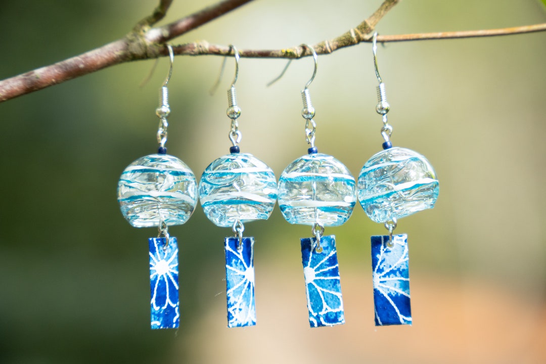 Japanese Wind Chime Dangle Earrings | Furin Earrings | Summer Earrings ...