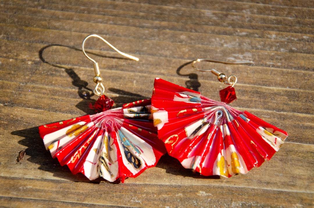 Red Origami Fan Earrings / Japanese USA Earring / Japanese Origami ...