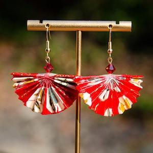 Red Origami Fan Earrings / Japanese USA Earring / Japanese Origami ...