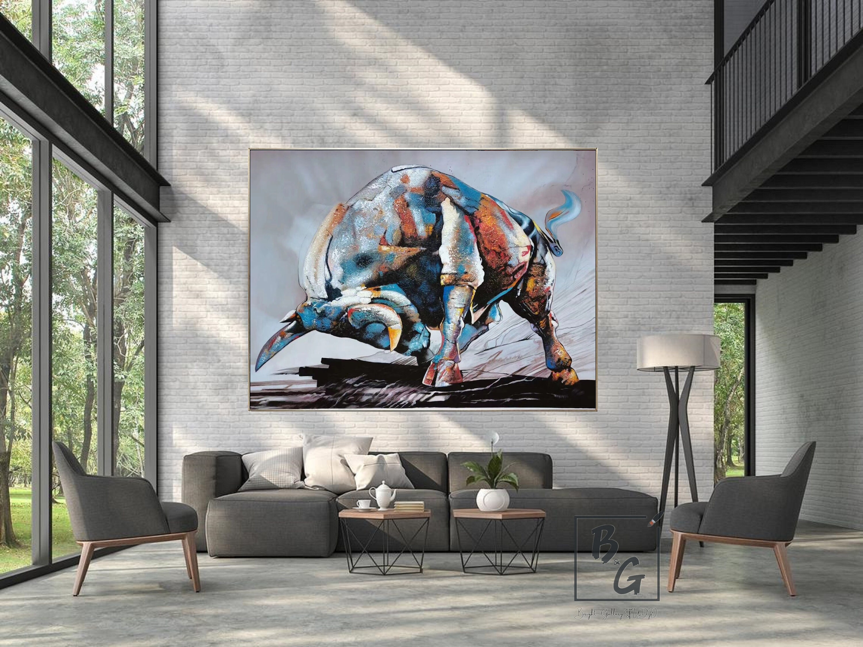 Large Bull Painting Original Bull Painting,animal Abstract Painting ...