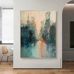 Blue Modern City Painting,urban Abstract Painting,beige City Abstract ...