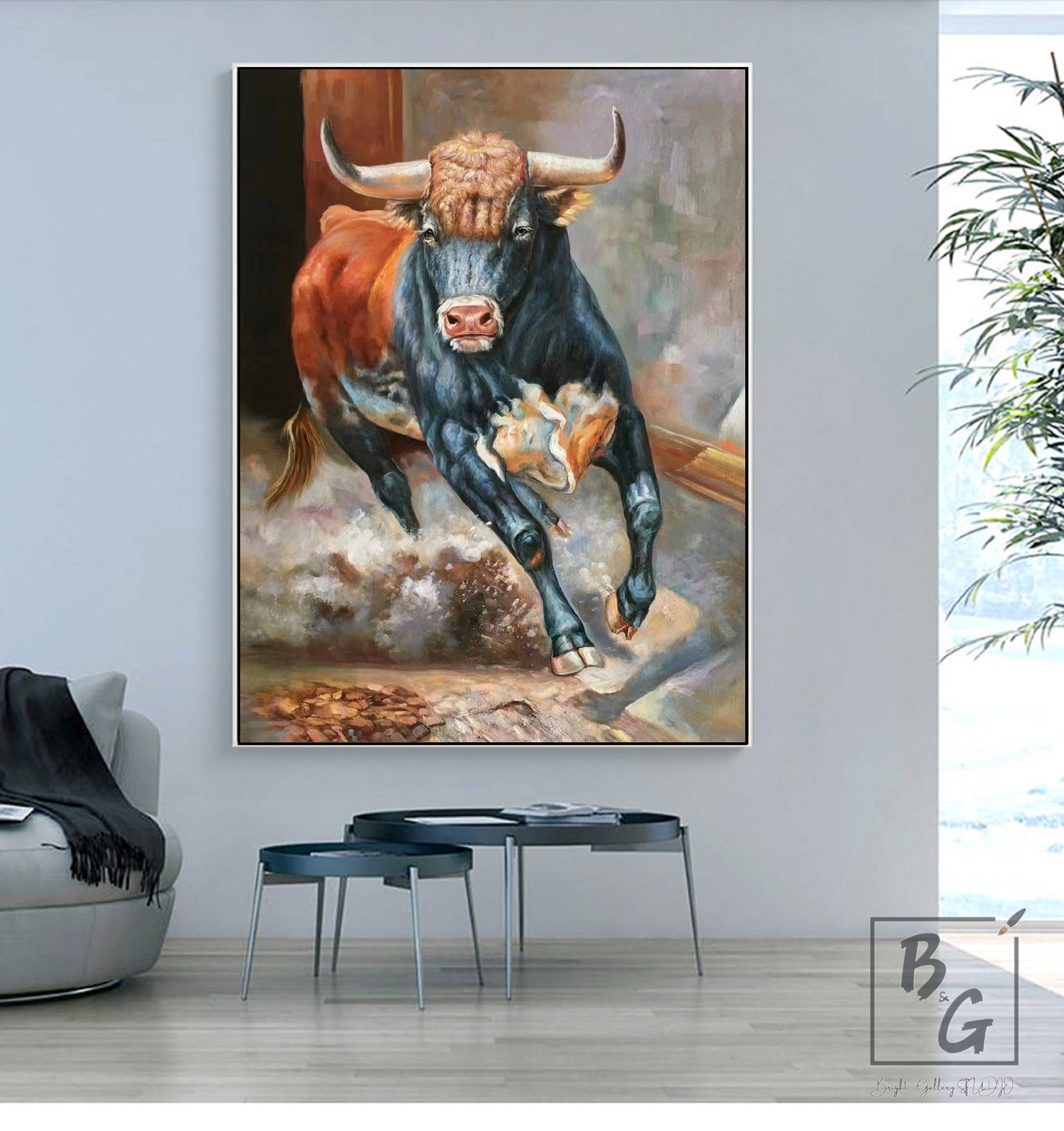 Painting Animal Bulloriginal Bull Paintinglarge Animal - Etsy