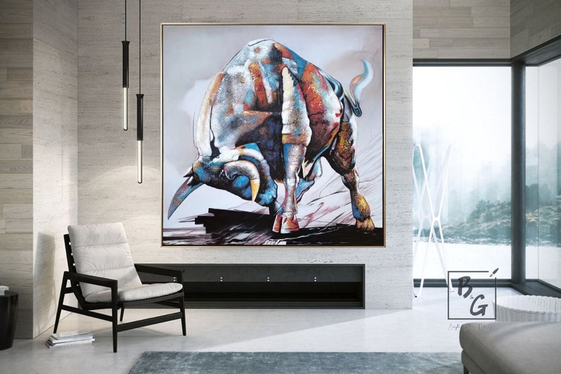 Large Animal Abstract Painting,large Bull Painting Original Bull ...