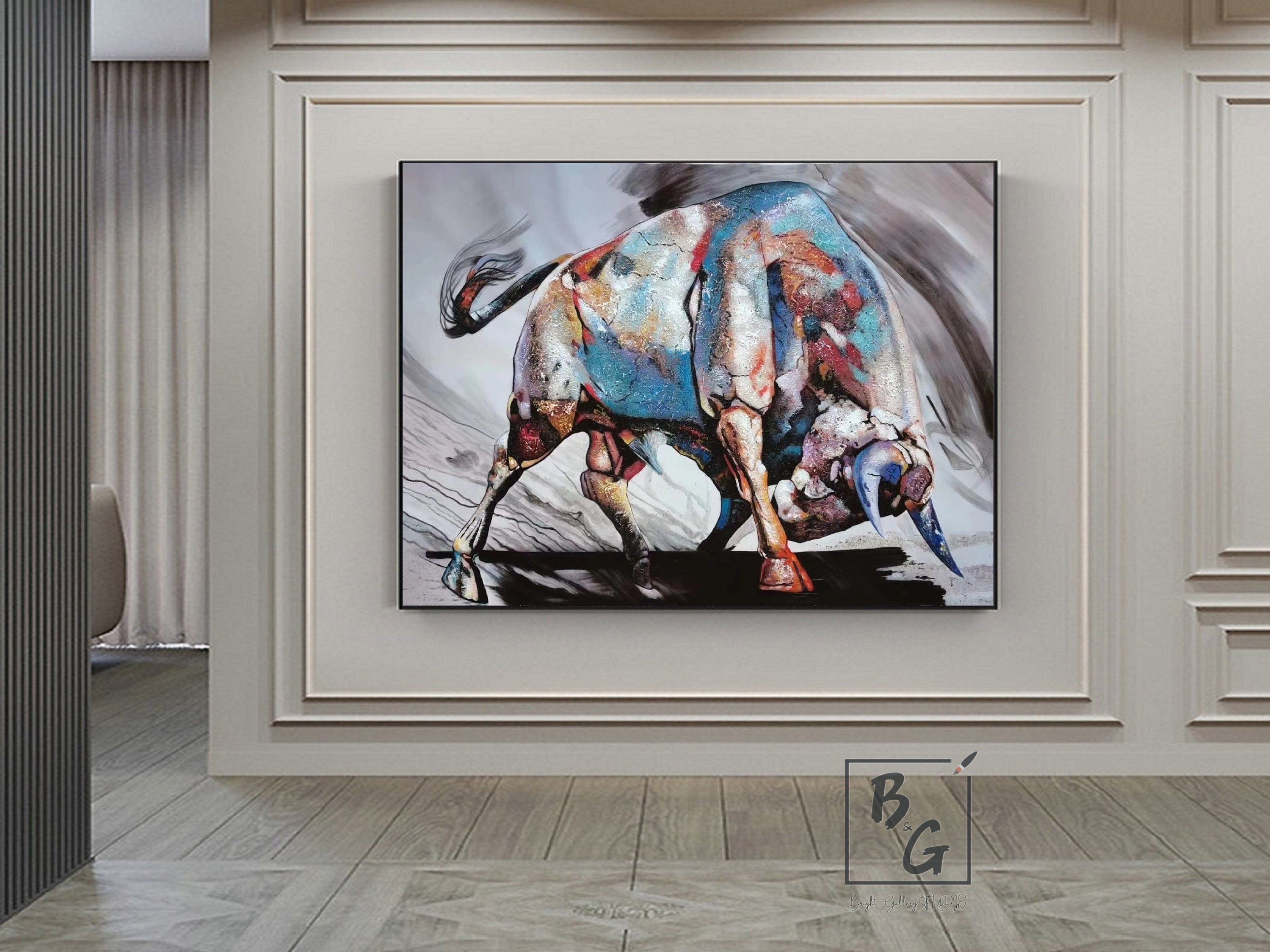 Original Bull Painting,large Animal Abstract Painting,painting Animal ...