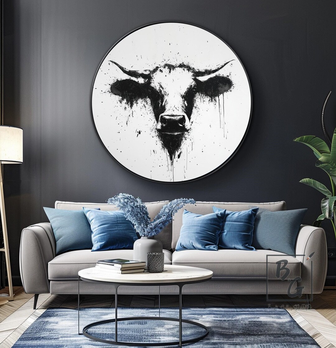 3D Textured Bull Painting,bull Abstract Painting Art,black White ...