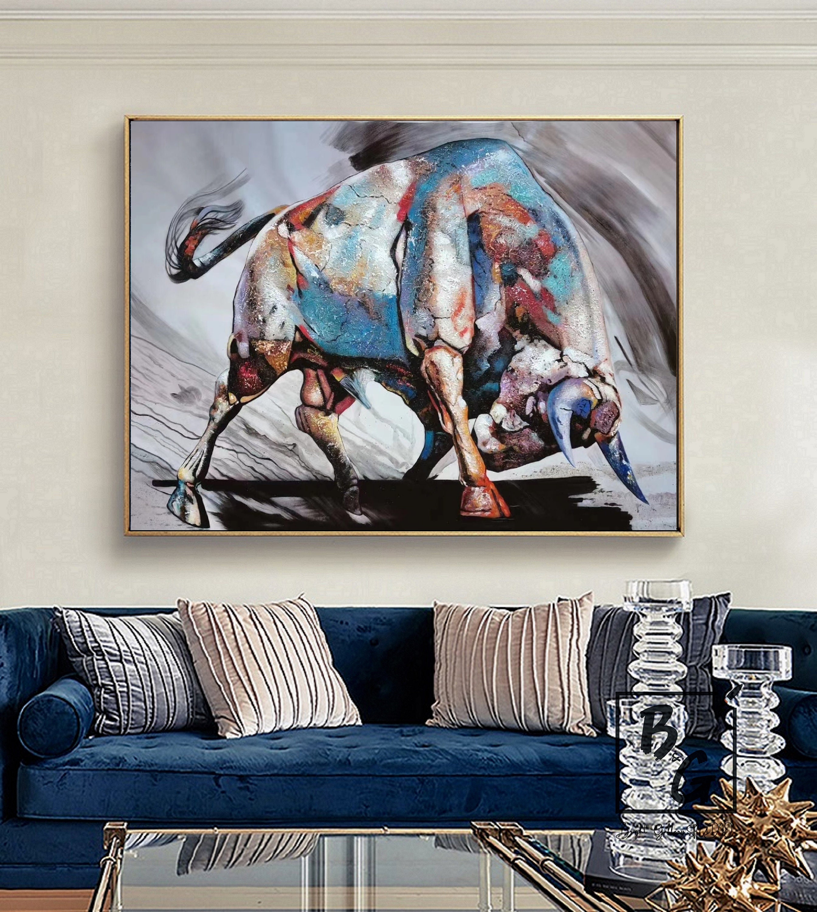 Original Bull PaintingLarge Animal abstract paintingPainting | Etsy