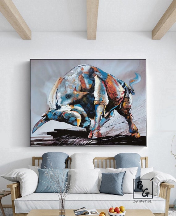 Large Bull Painting Original Bull Paintinglarge Animal | Etsy