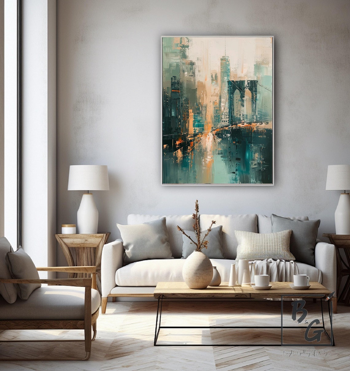 Urban Abstract Painting,green City Abstract Painting,beige City ...