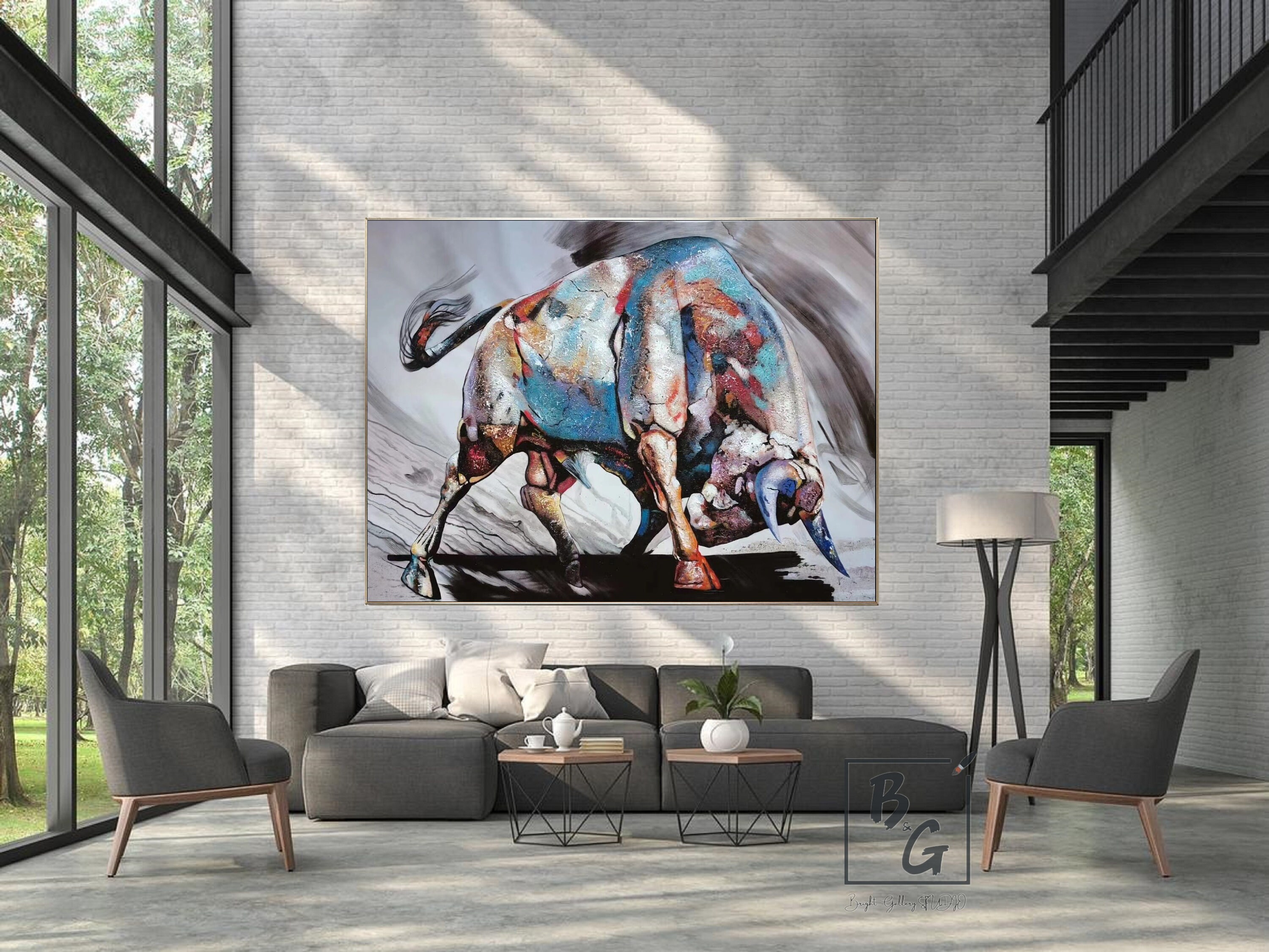 Original Bull PaintingLarge Animal abstract paintingPainting | Etsy