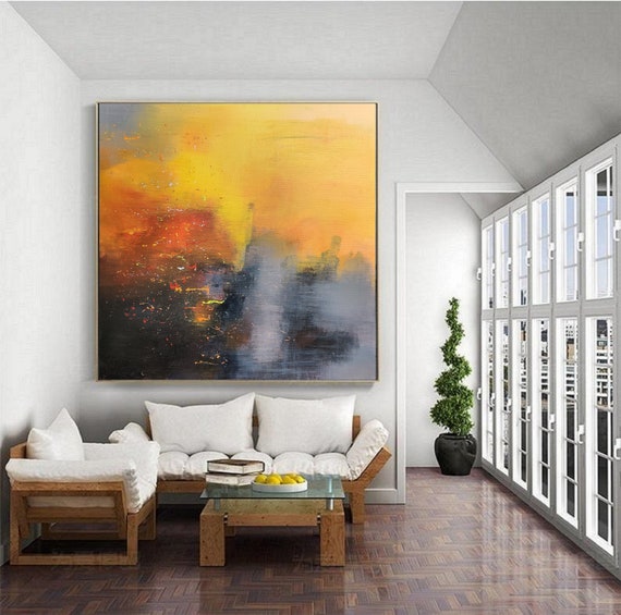 Original Abstract Wall Art Yellow Abstract Oil Painting On | Etsy