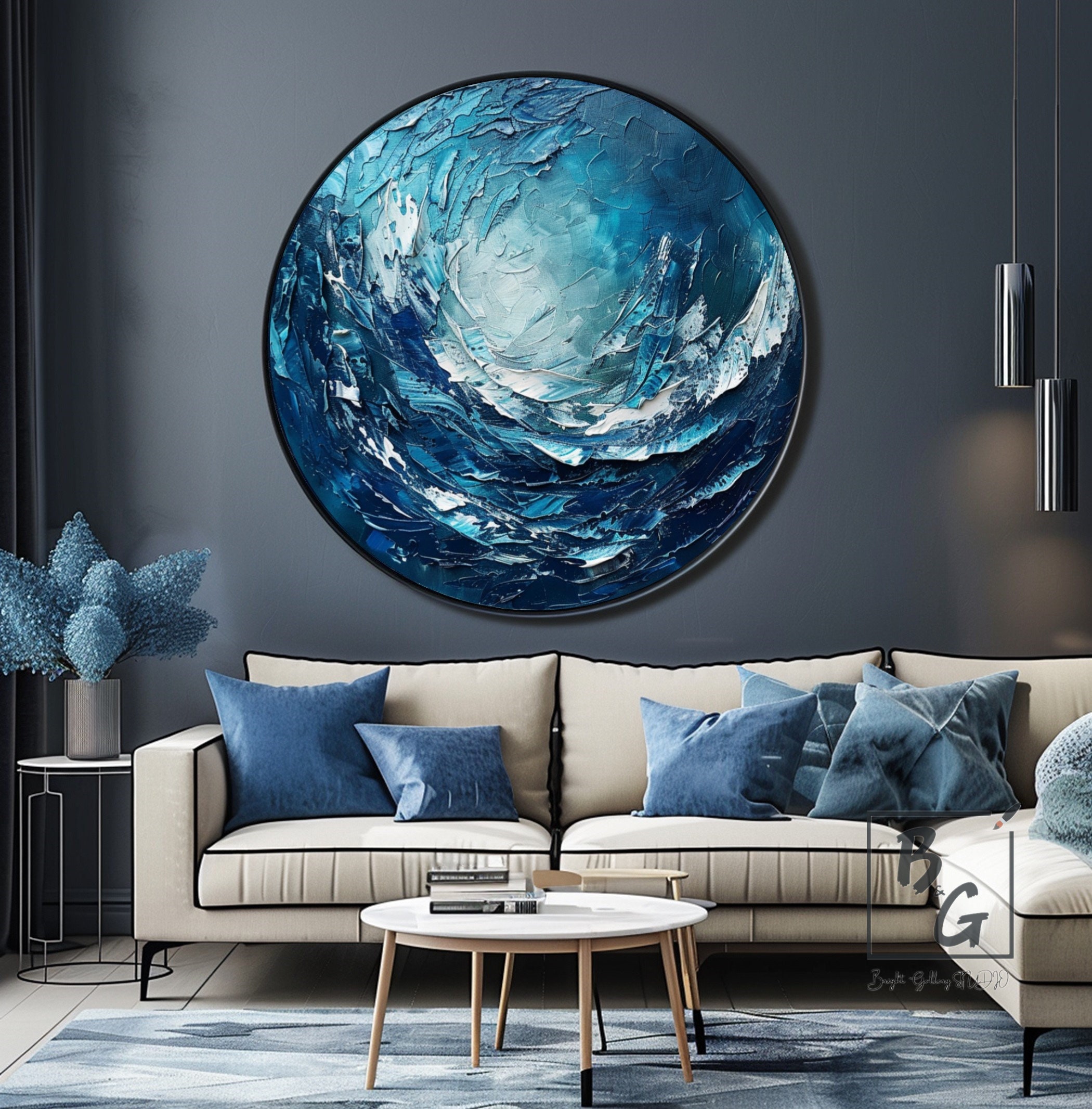 Circle Abstract Painting on Canvas,blue Abstract Painting,vortex ...