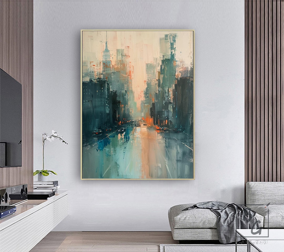 Blue Modern City Painting,urban Abstract Painting,beige City Abstract ...