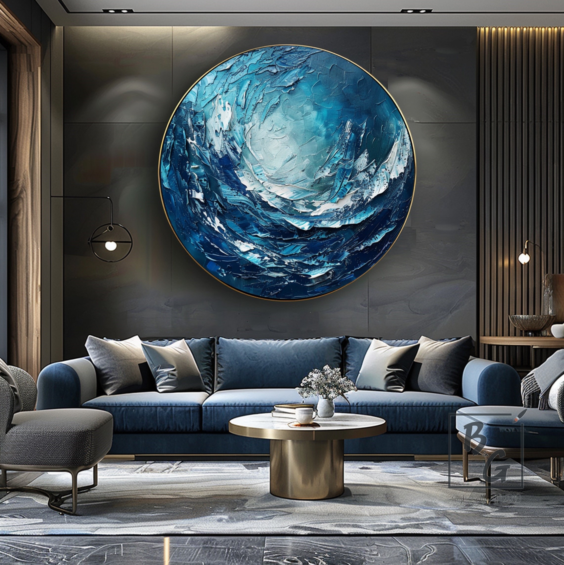 Circle Abstract Painting on Canvas,blue Abstract Painting,vortex ...