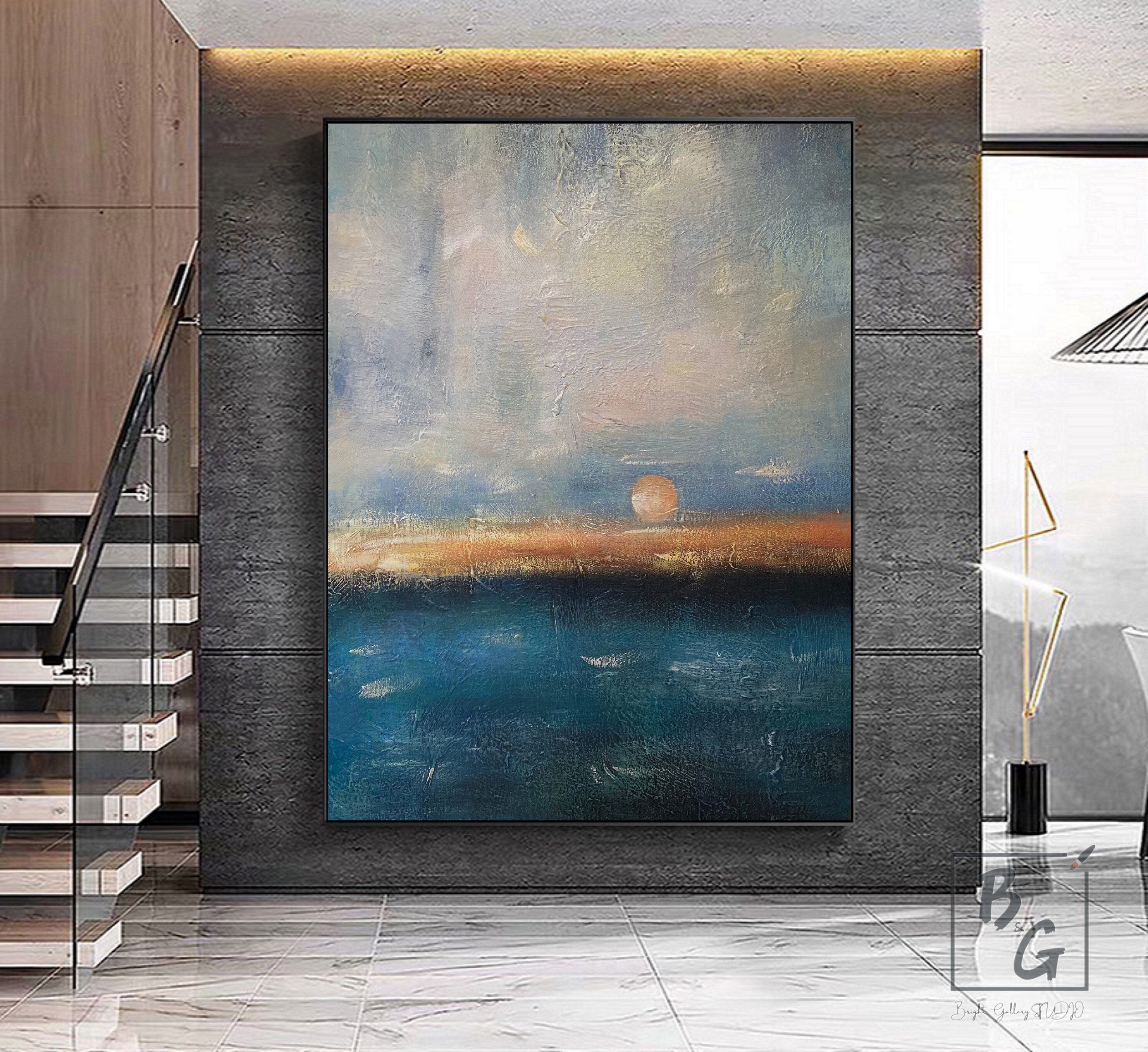 Large Ocean Sunset Painting on Canvas Abstract Wall Art Painting,large ...