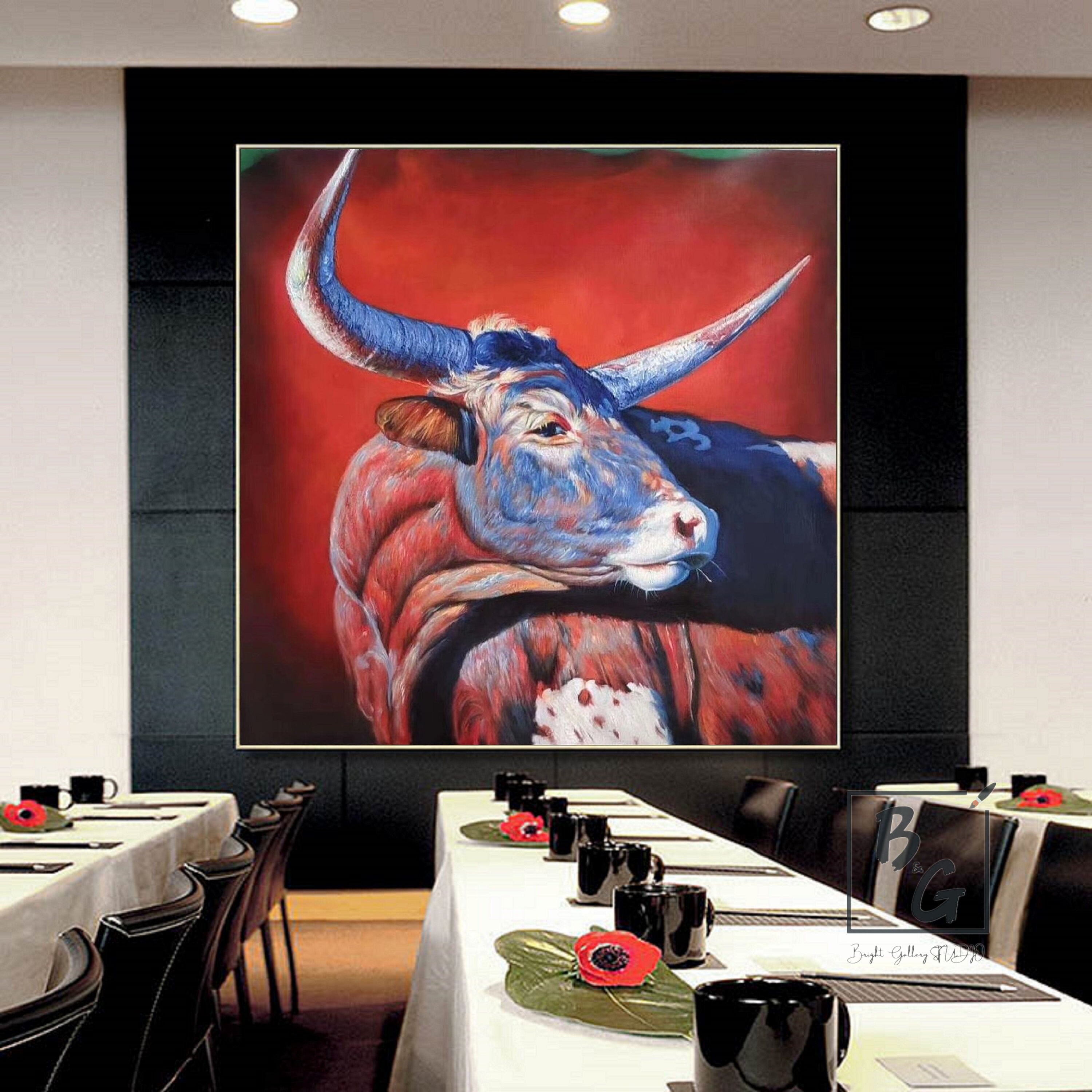 Large Bull Painting Original Bull Paintinglarge Animal - Etsy