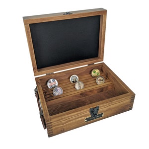 American Flag Challenge Coin Display Box – Rustic Wood Storage Chest ...